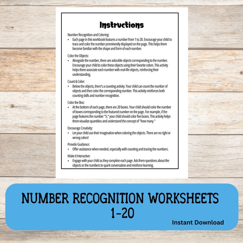 1-20 Number Tracing Preschool Worksheet Printable Handwriting Practice ...