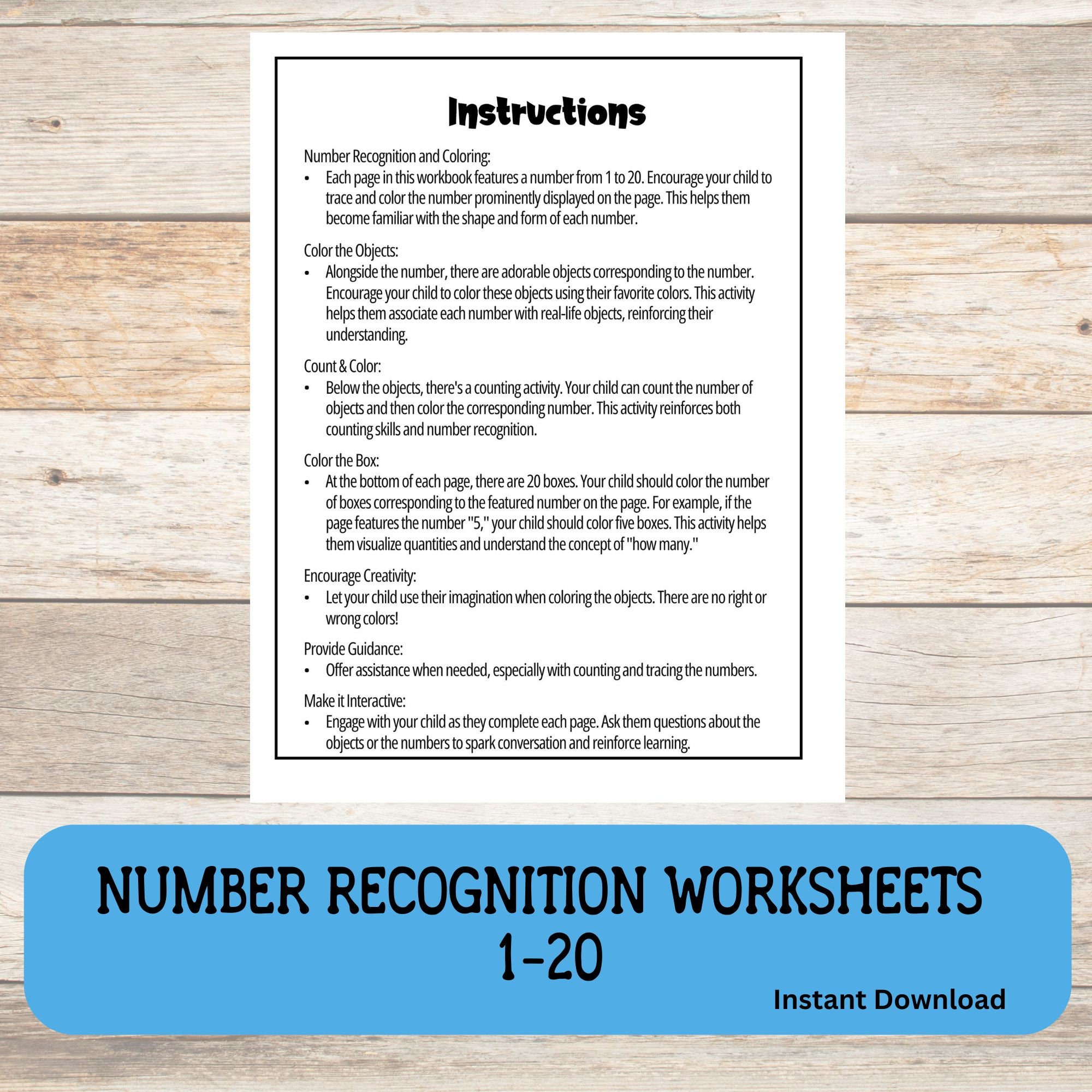 1-20 Number Tracing Preschool Worksheet Printable Handwriting Practice ...