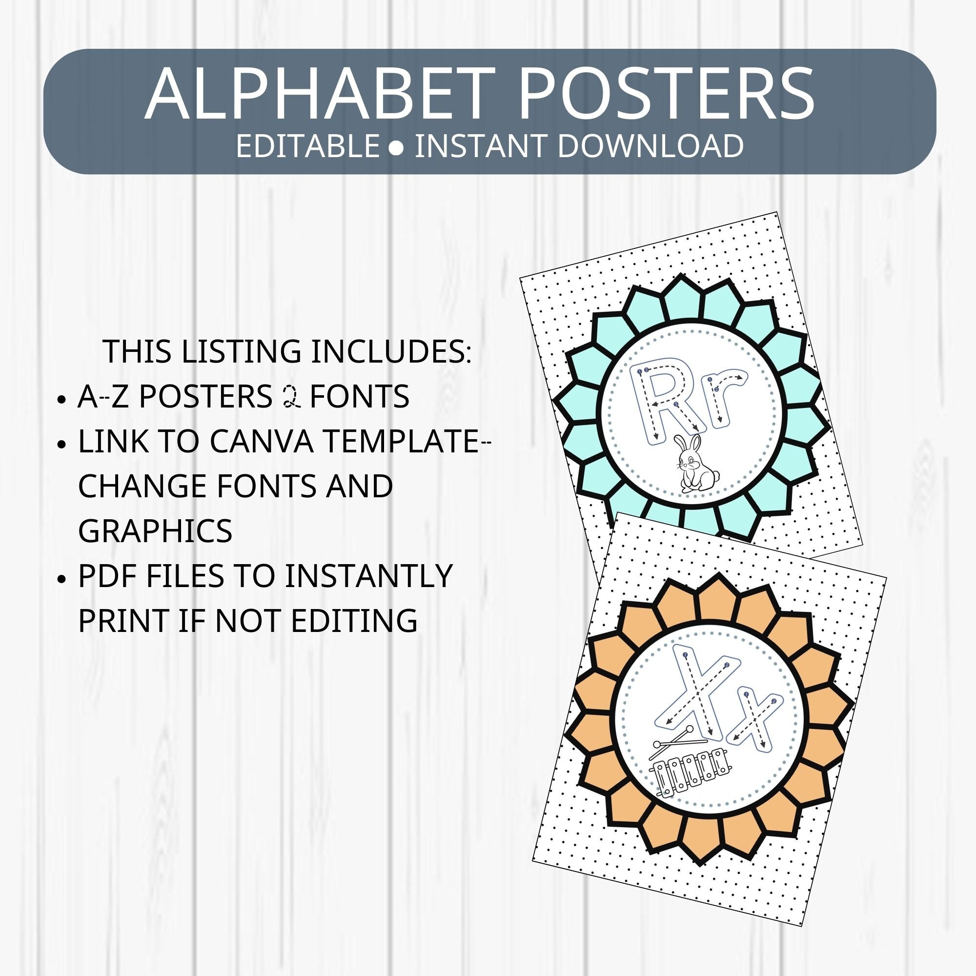 Alphabet Classroom Editable Posters Canva Classroom Decor Pdfs Editable ...