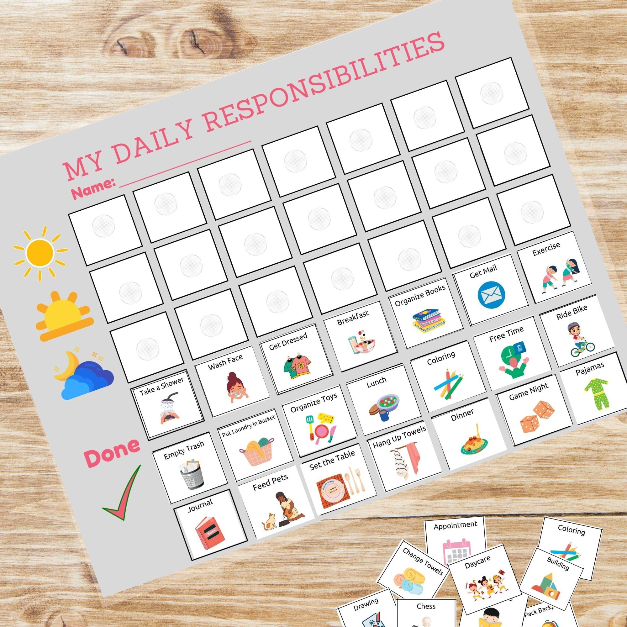 Kids Daily Responsibilities Chart Printable Daily Routine Chore Chart ...