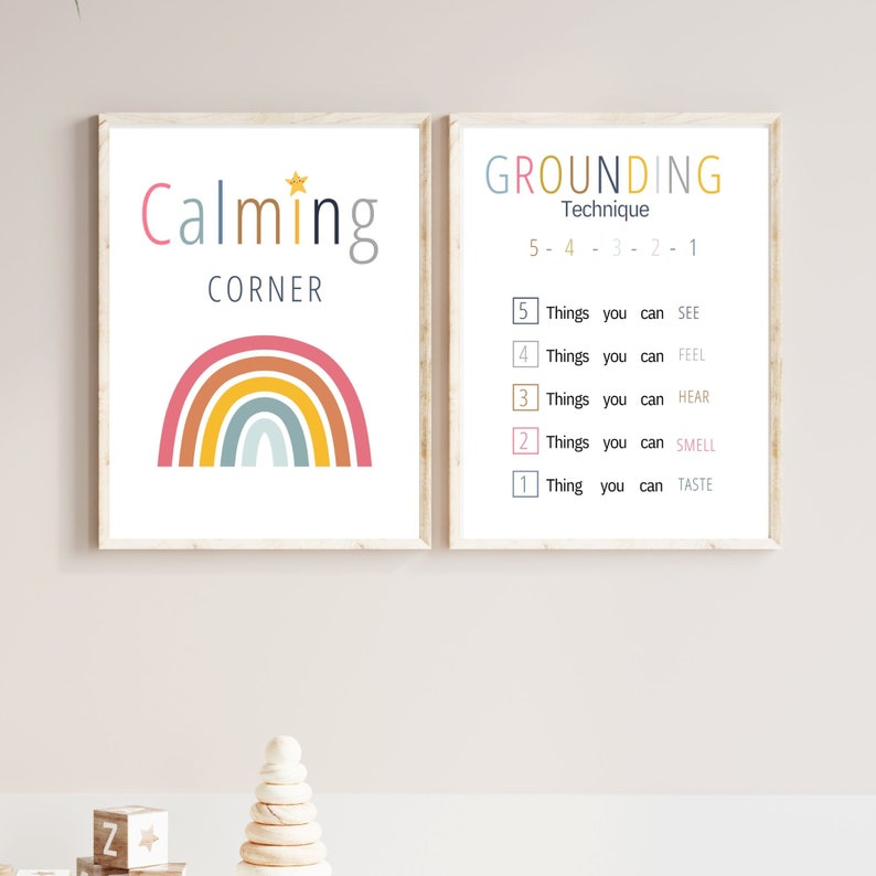 Set of 12 Soft Boho Calming Corner Posters Coping Techniques Wall Art ...