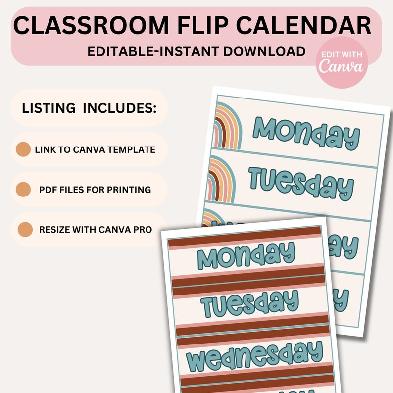 Classroom Flip Calendar Display Modern Boho Classroom Decor Editable ...