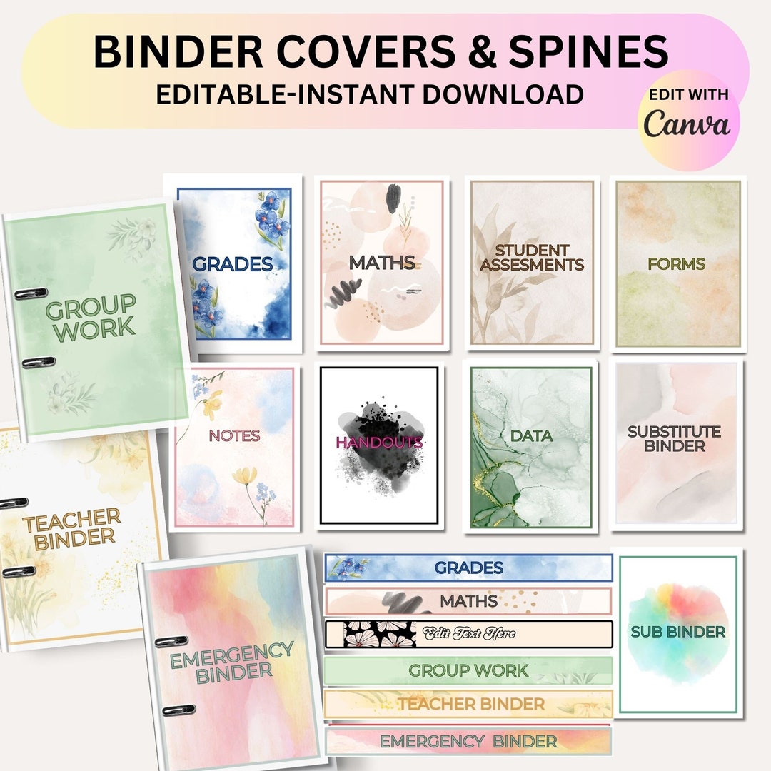 Classroom Binder Covers and Spines Editable Watercolor Teacher ...