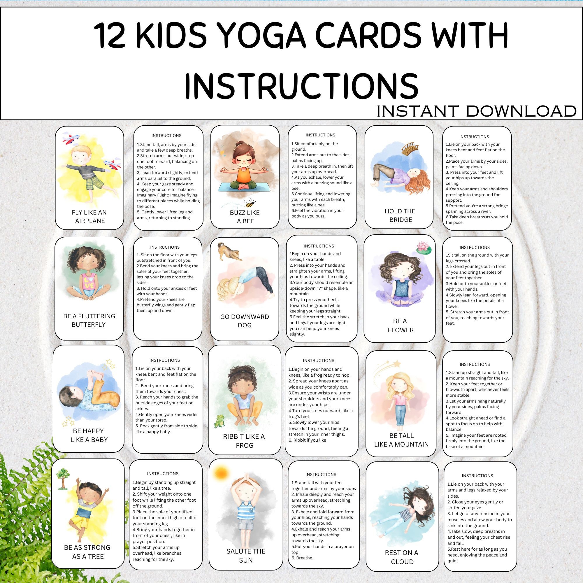 Kids Yoga Poses Yoga Flashcards Kids Movement Activity Yoga Poses Yoga ...