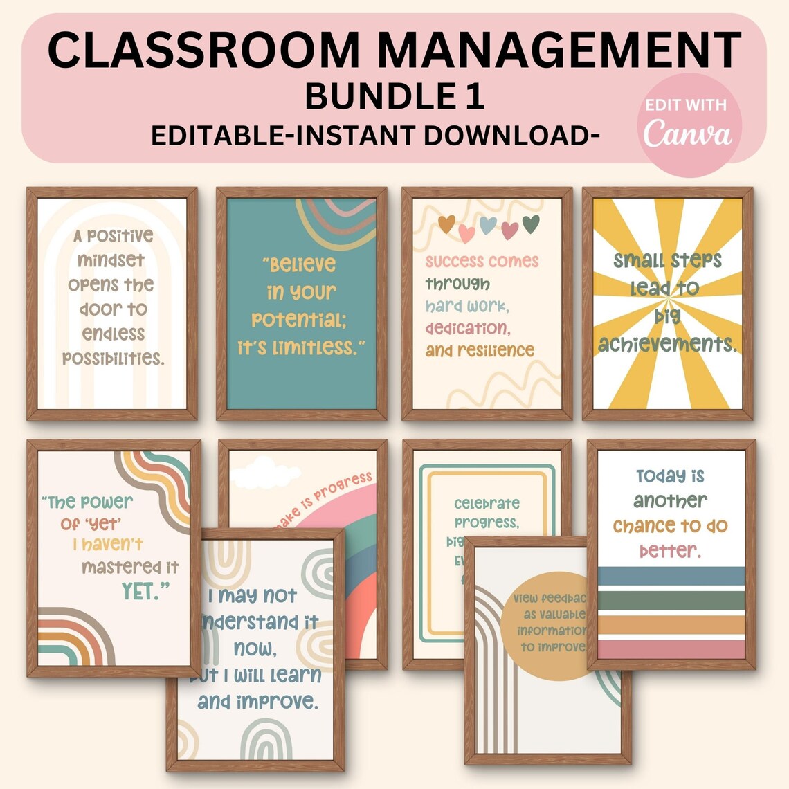 Editable Classroom Management Printable Bundle Modern Boho Canva Growth ...