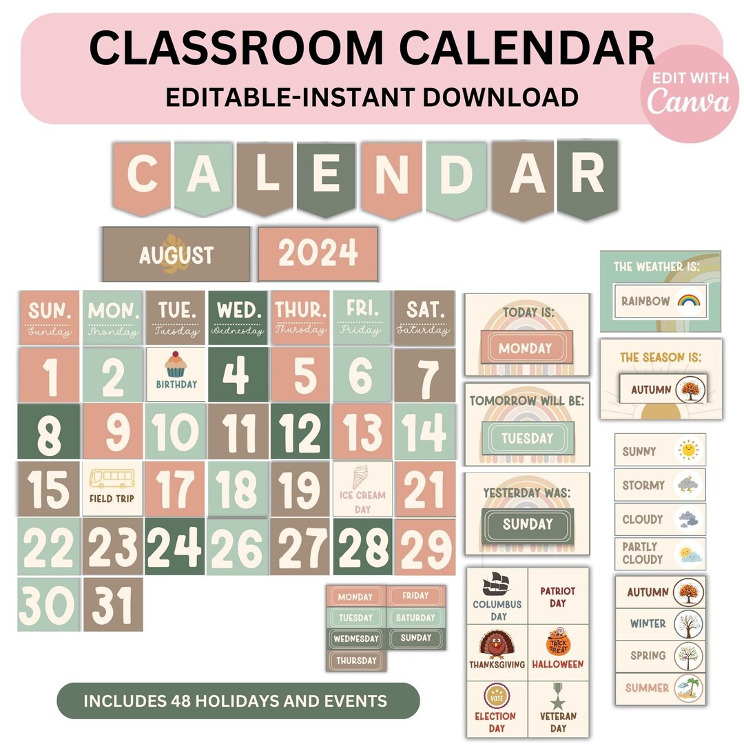 Classroom Calendar Display Weather Station Season Station Printable ...