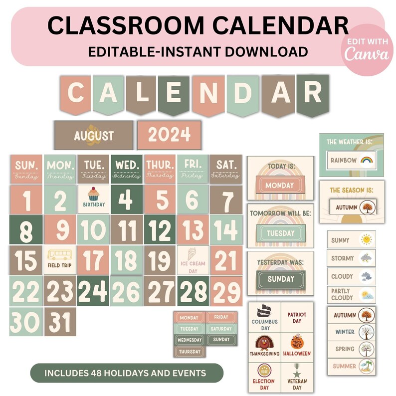 Classroom Calendar Display Weather Station Season Station Printable ...