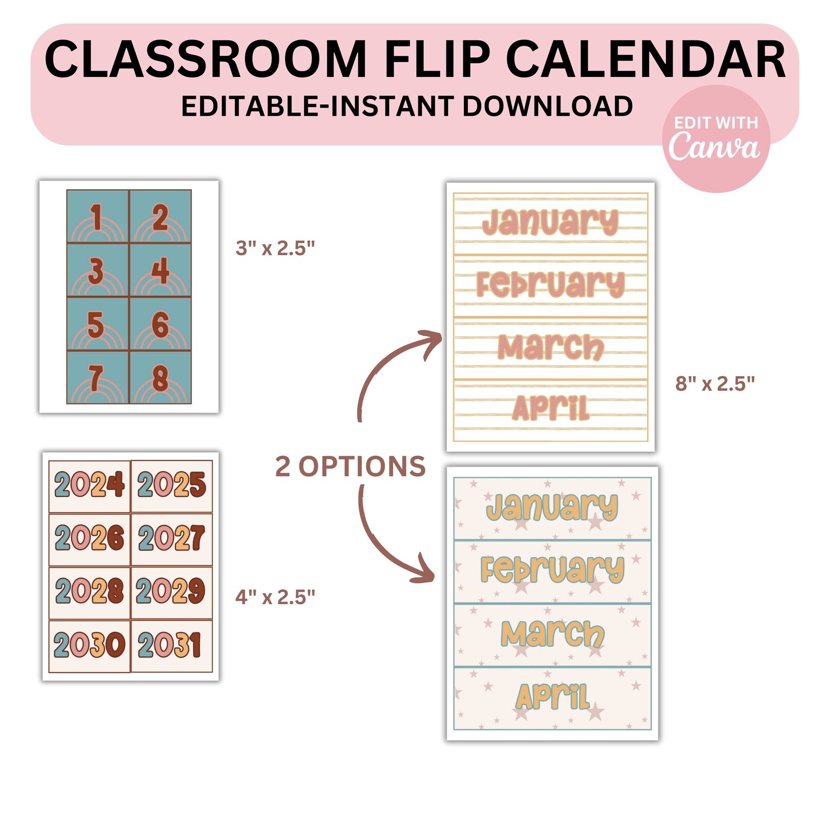 Classroom Flip Calendar Display Modern Boho Classroom Decor Editable ...
