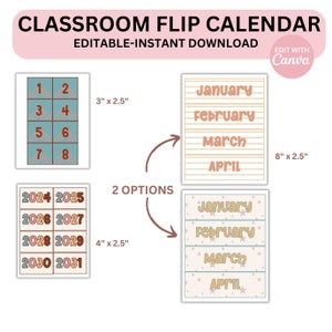 Classroom Flip Calendar Display Modern Boho Classroom Decor Editable ...
