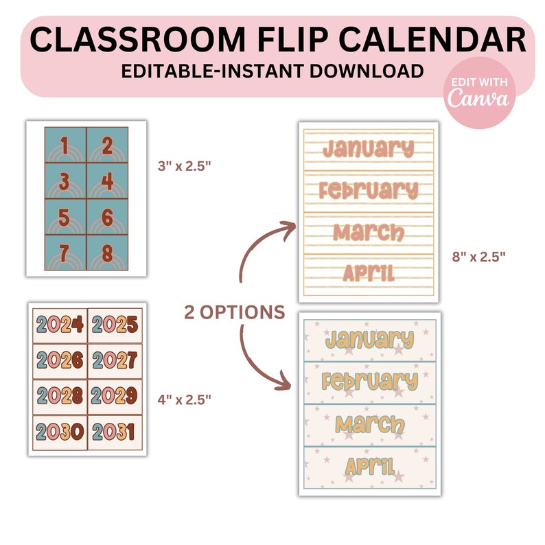 Classroom Flip Calendar Display Modern Boho Classroom Decor Editable ...