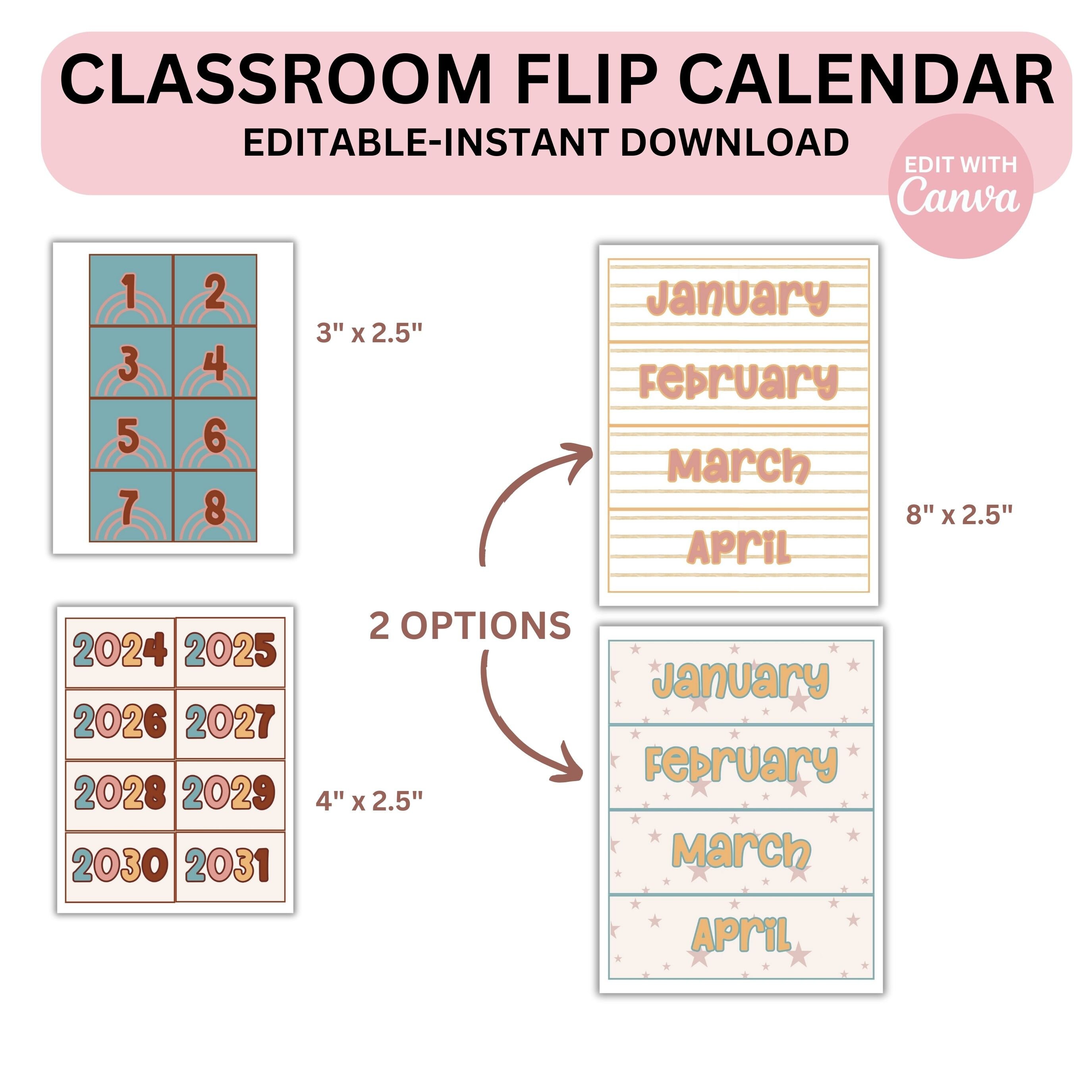 Classroom Flip Calendar Display Modern Boho Classroom Decor Editable ...
