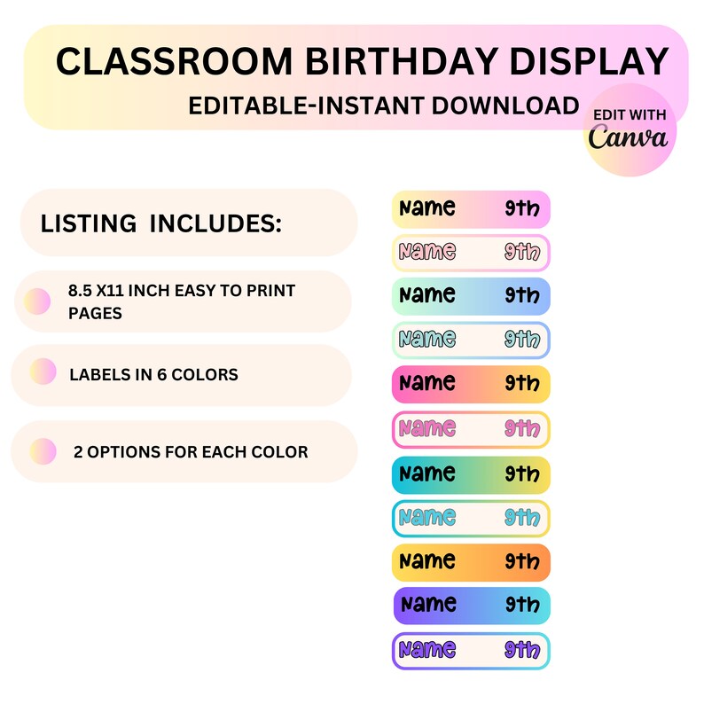 Classroom Birthday Printable Display Editable in Canva Watercolor ...