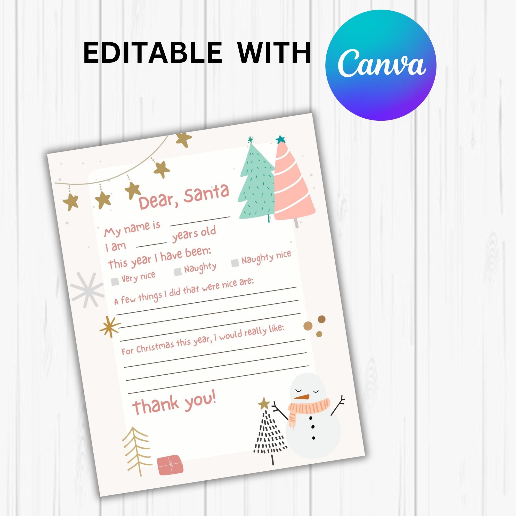 Printable Letter to Santa Christmas Wish List Printable - Etsy