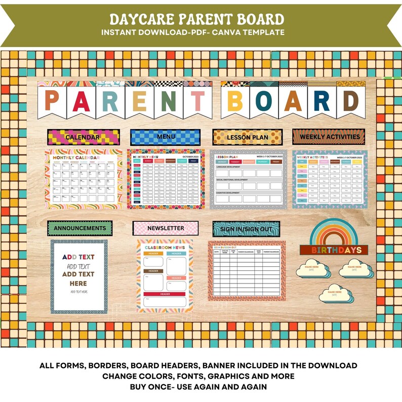 Daycare Parent Board Childcare Bulletin Board Canva Editable Template ...
