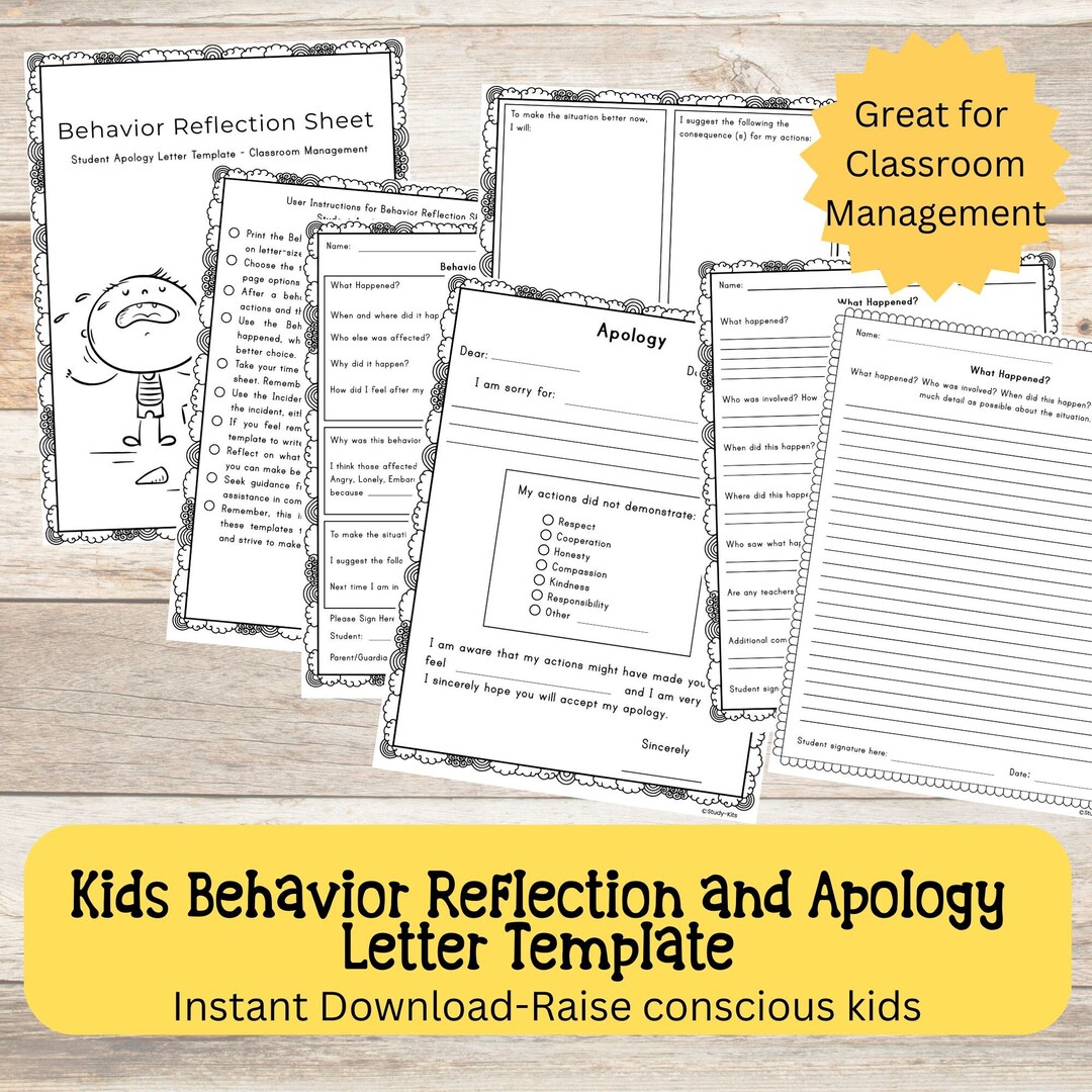 Behavior Reflection and Apology Letter Kids Apology Template ...