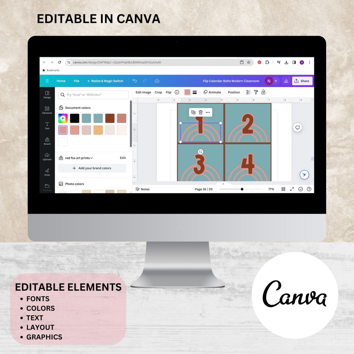 Classroom Flip Calendar Display Modern Boho Classroom Decor Editable ...
