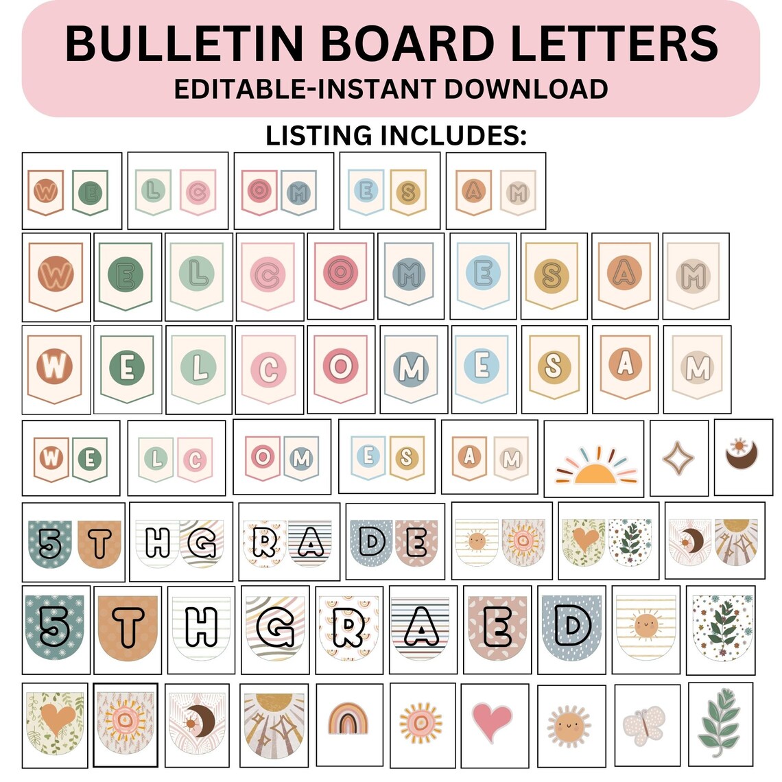 Classroom Bulletin Board Letters Editable in Canva Boho Modern ...