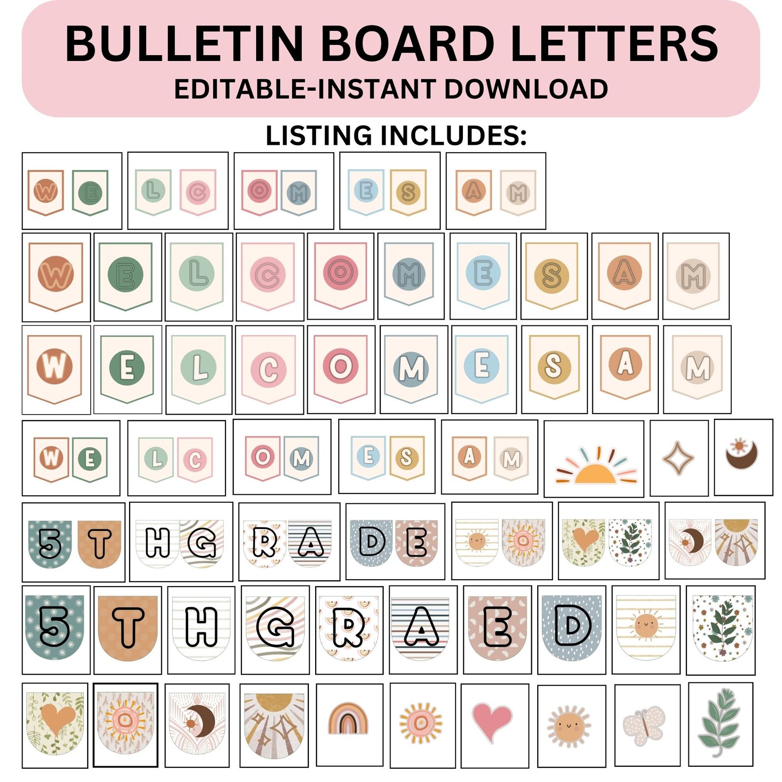 Classroom Bulletin Board Letters Editable in Canva Boho Modern ...