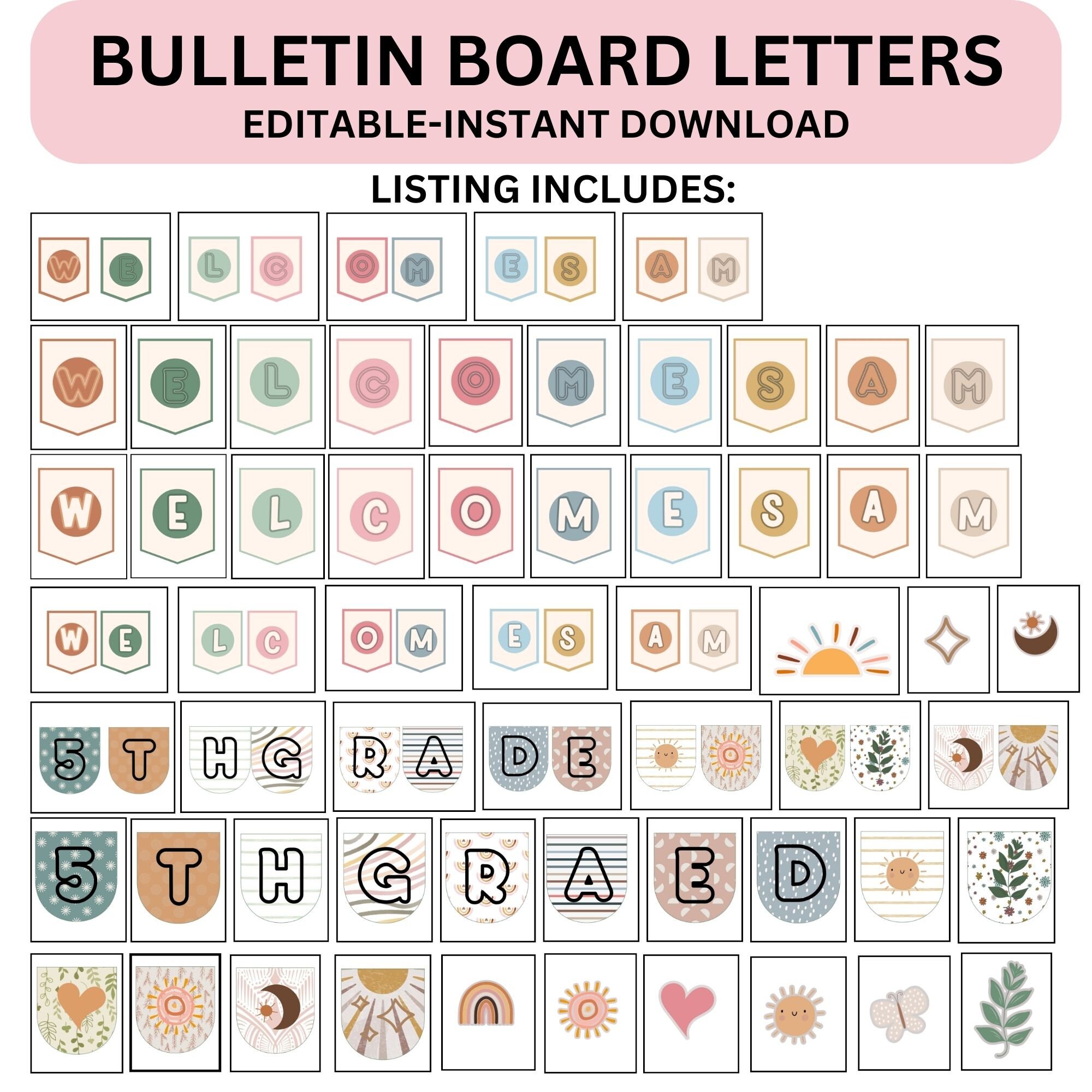 Classroom Bulletin Board Letters Editable in Canva Boho Modern ...