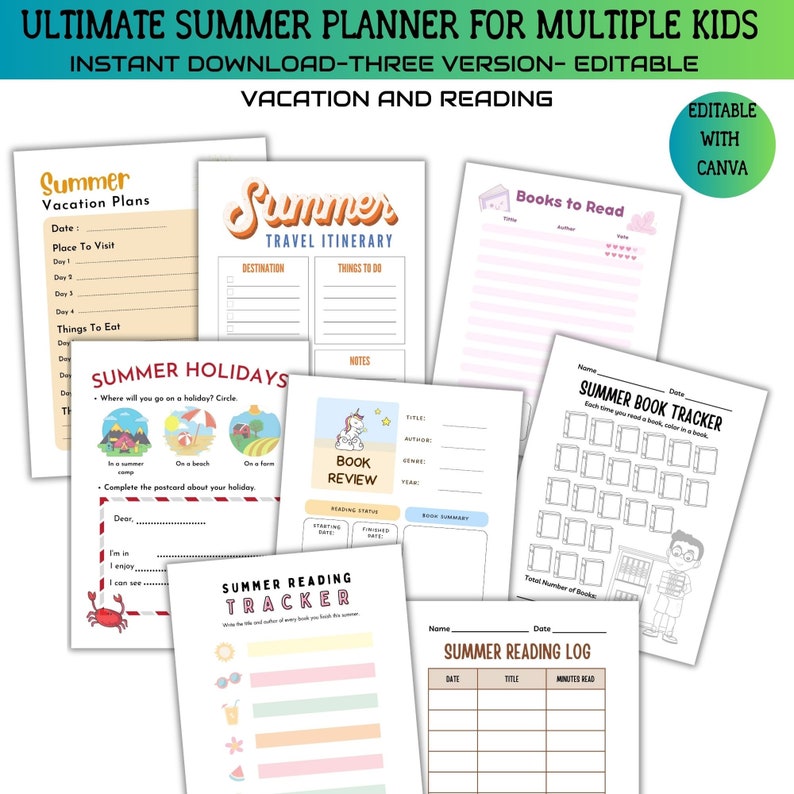 Printable Editable SUMMER Planner Bundle Summer Calendar Summer ...