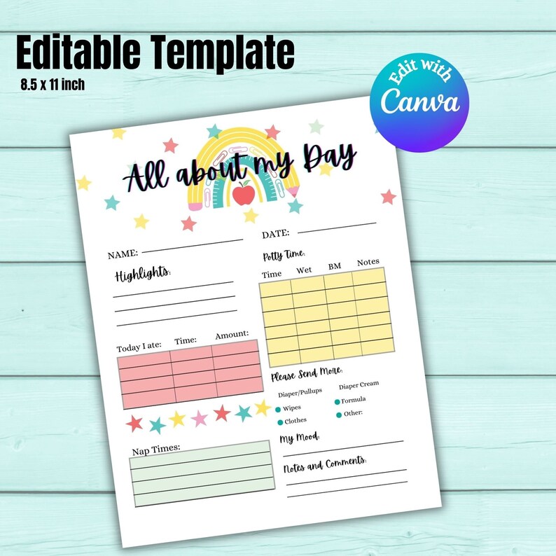 EDITABLE Daycare Daily Report Template Headstart Preschool Infant Care ...