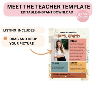 Meet the Teacher Classroom Printable Template Teacher Introduction Boho ...