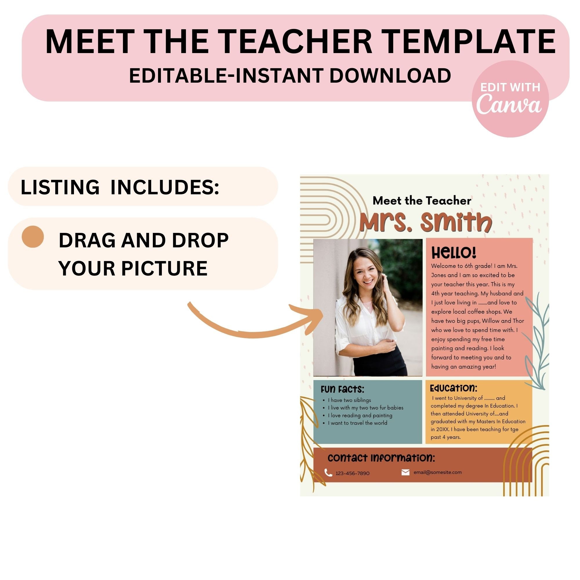 Meet the Teacher Classroom Printable Template Teacher Introduction Boho ...