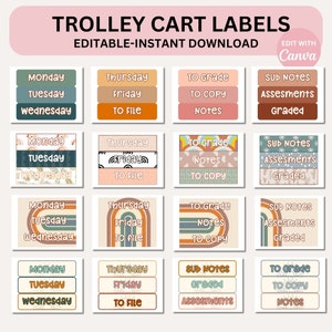 Classroom Rolling Trolley Cart Labels Editable Teacher Drawer Filing ...