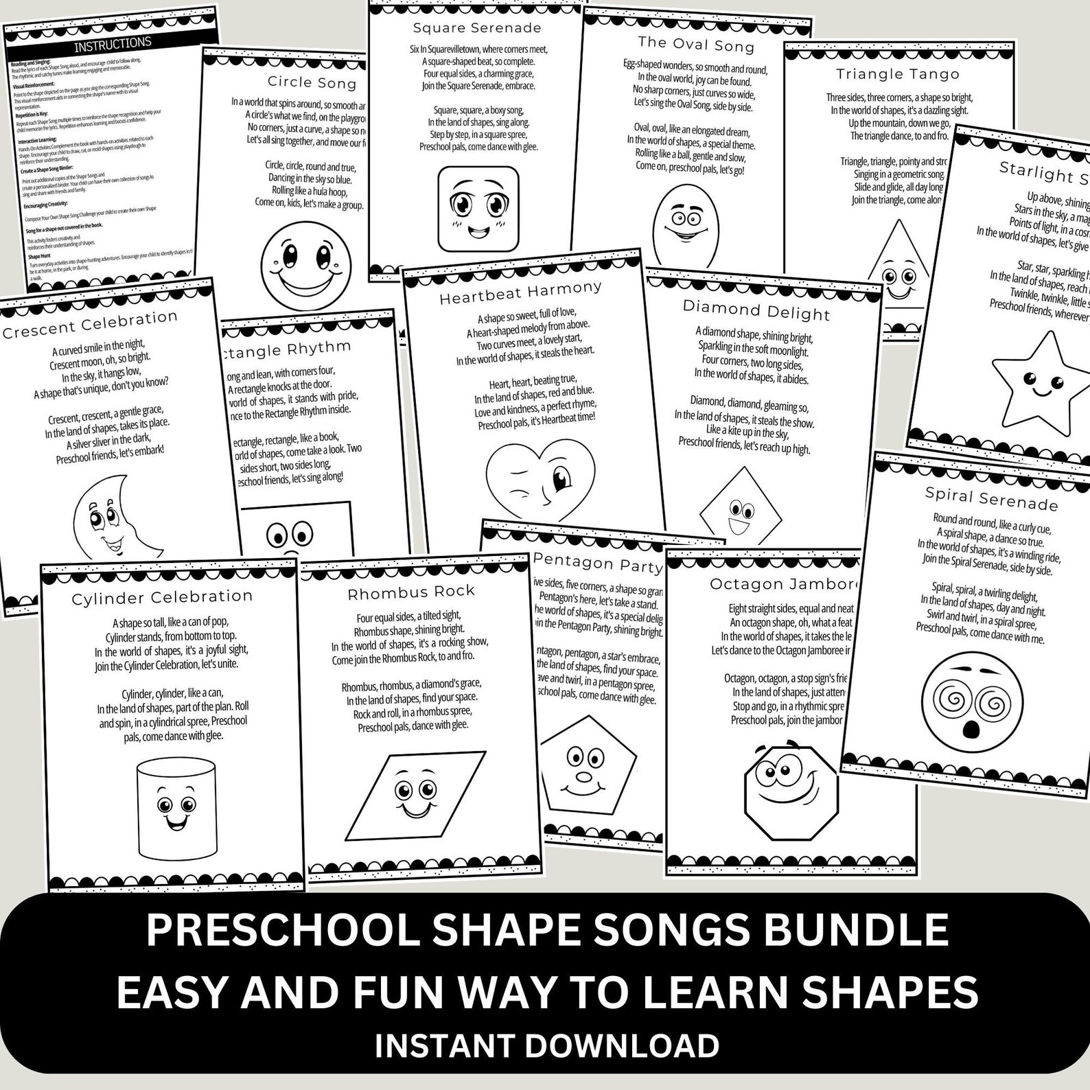 15 Shapes Song Cards Preschool Materials Homeschool Printables ...