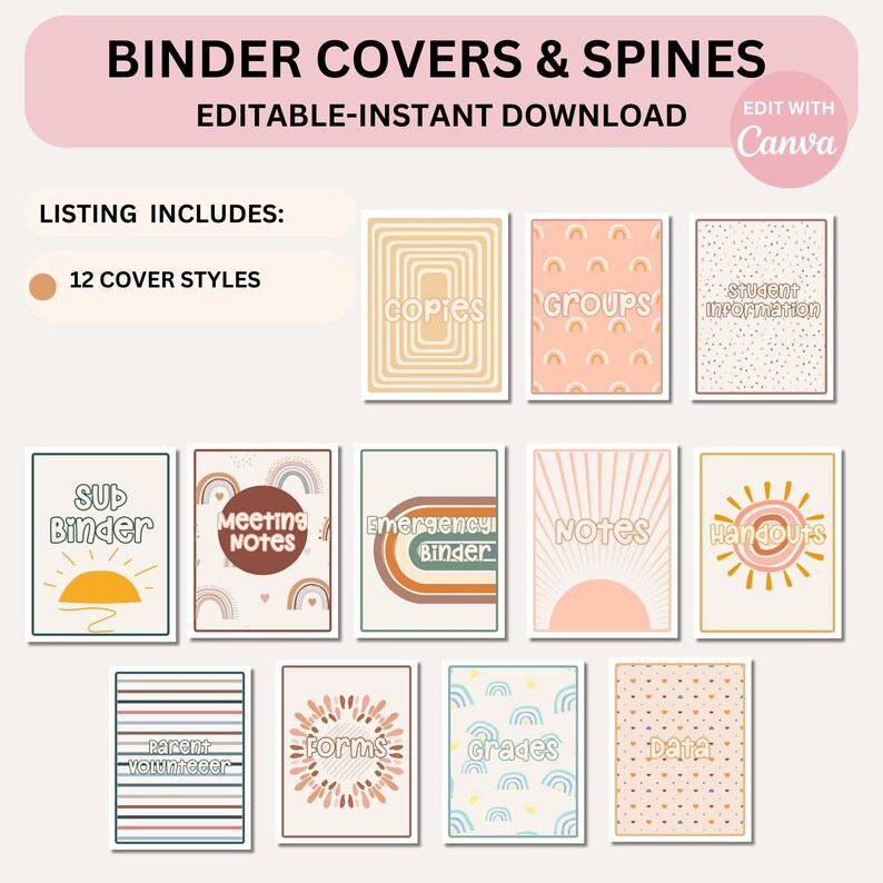 Classroom Binder Covers and Spines Editable Modern Boho Teacher ...