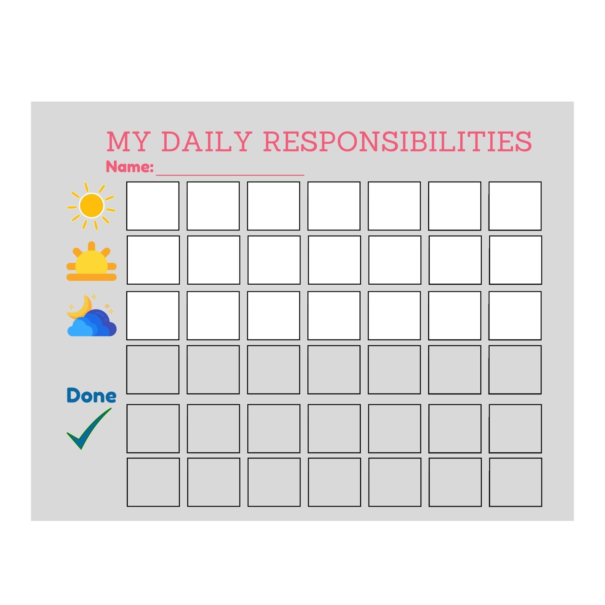 Kids Daily Responsibilities Chart Printable Daily Routine Chore Chart ...