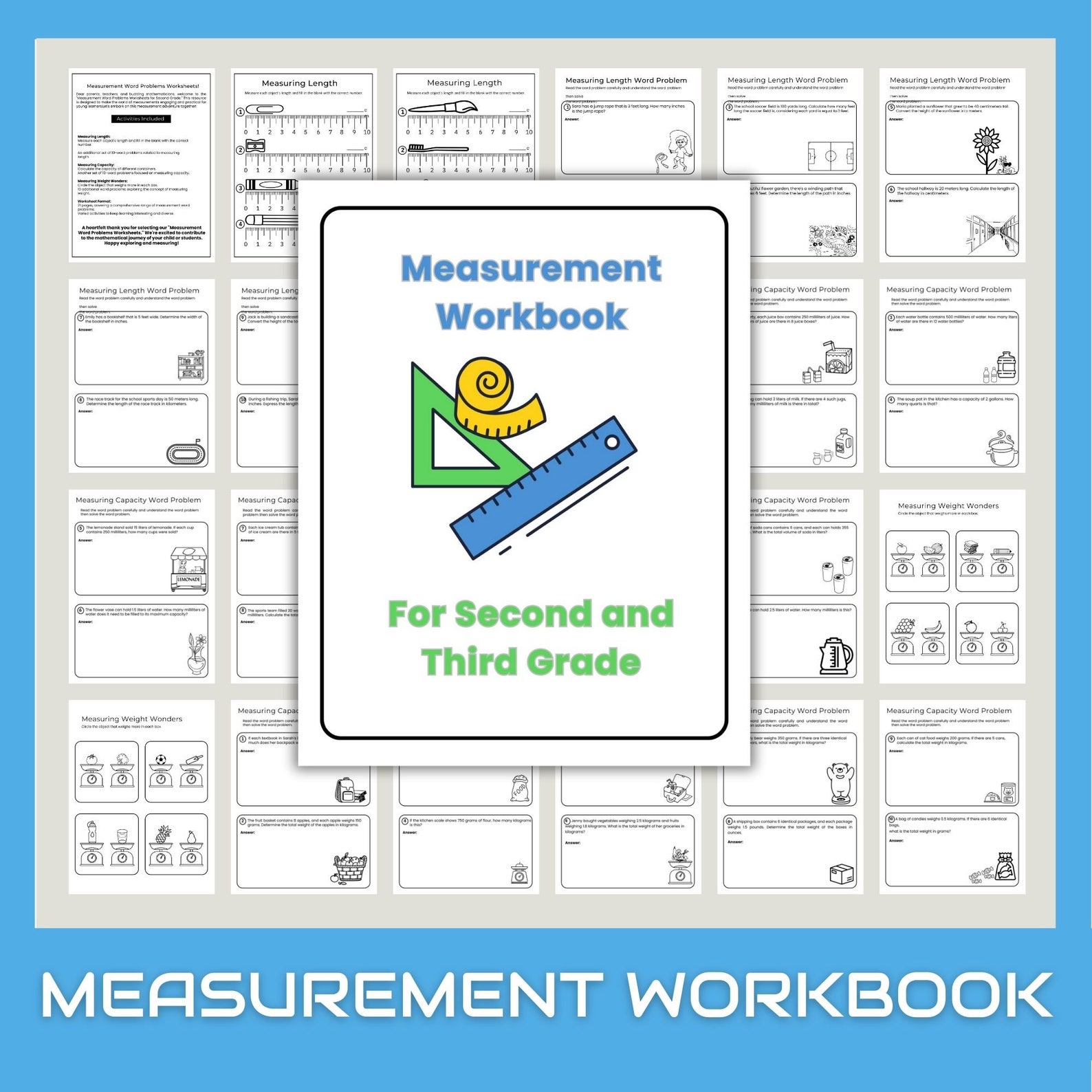 Learning to Measure 2nd Grade Math Task Cards Worksheets Homeschool ...
