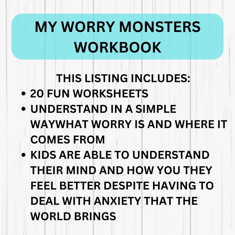 Worry Monster Anxiety Workbook for Kids CBT Worksheets Therapy Office ...