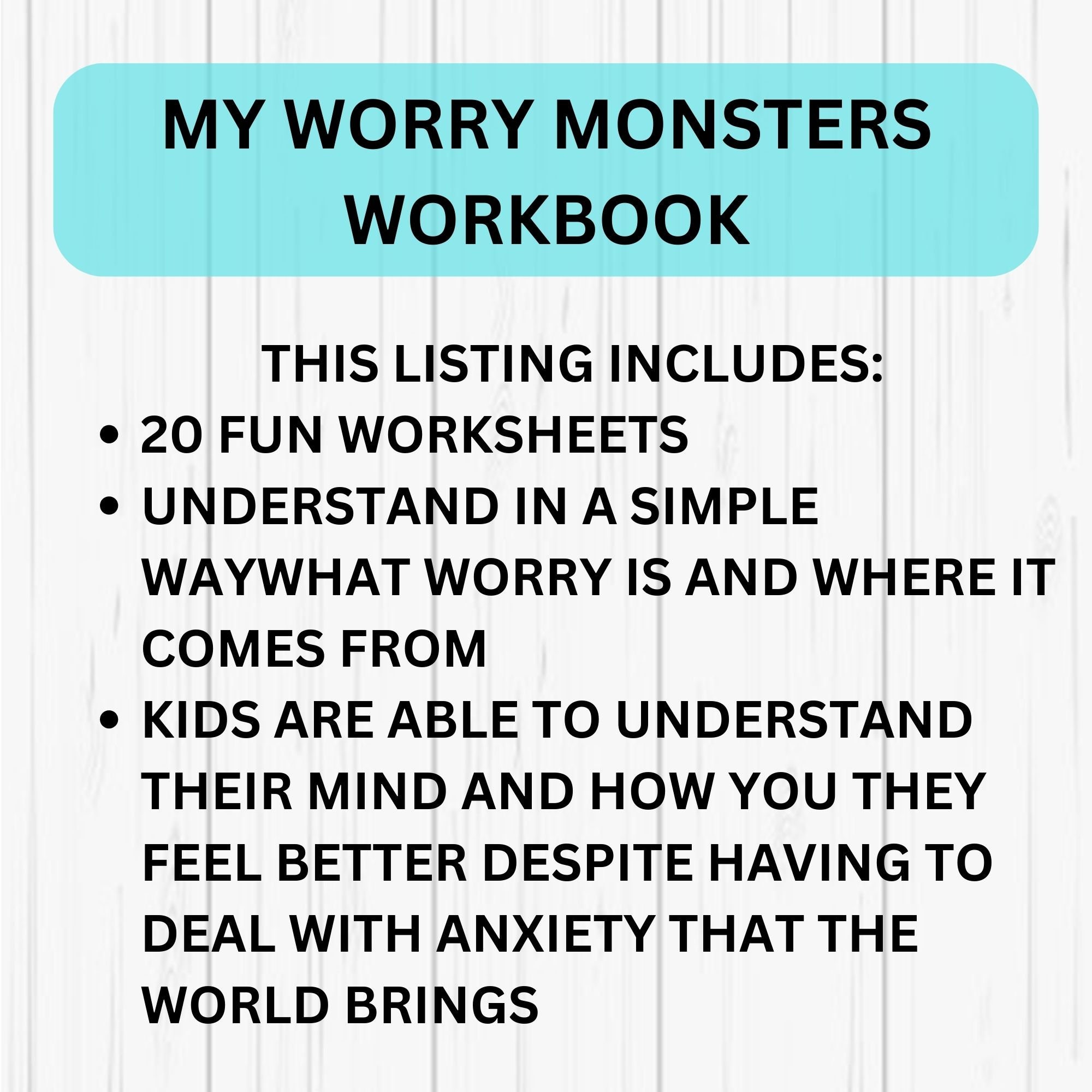 Worry Monster Anxiety Workbook for Kids CBT Worksheets Therapy Office ...