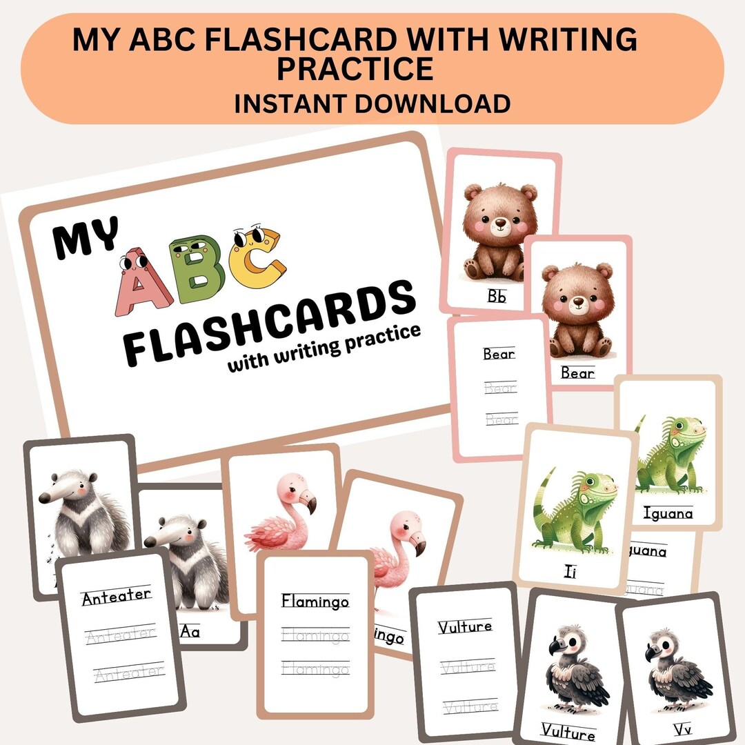 Printable Alphabet Flash Cards With Writing Practice Classroom Decor ...