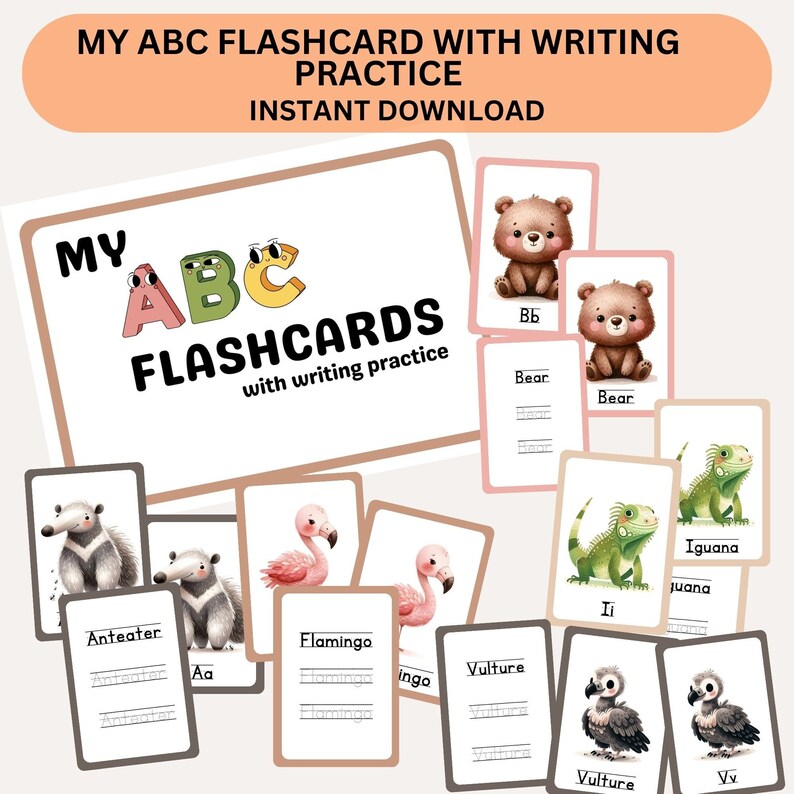 Printable Alphabet Flash Cards With Writing Practice Classroom Decor ...
