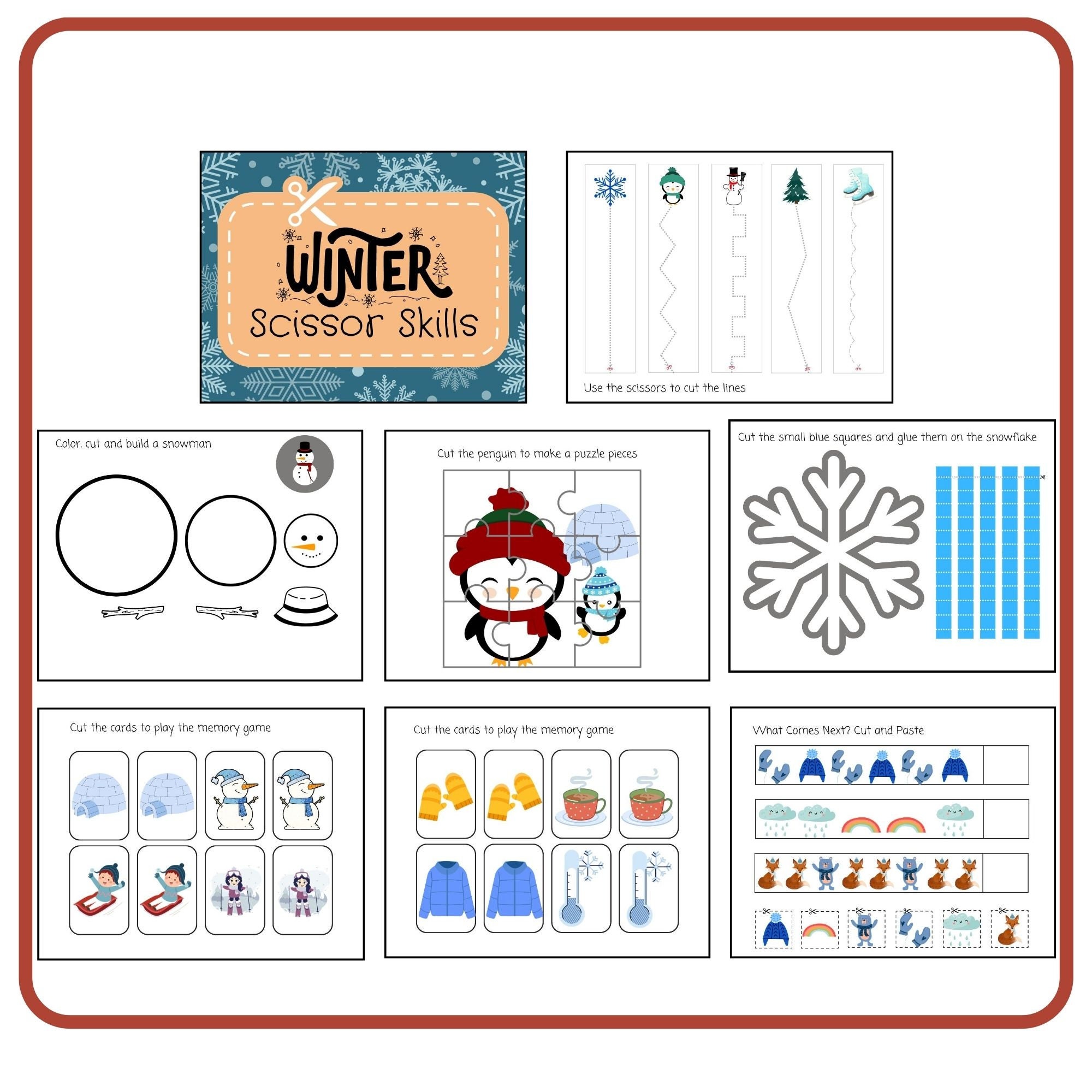 Winter Scissor Skills Activities Homeschool Printables Cut and Paste ...