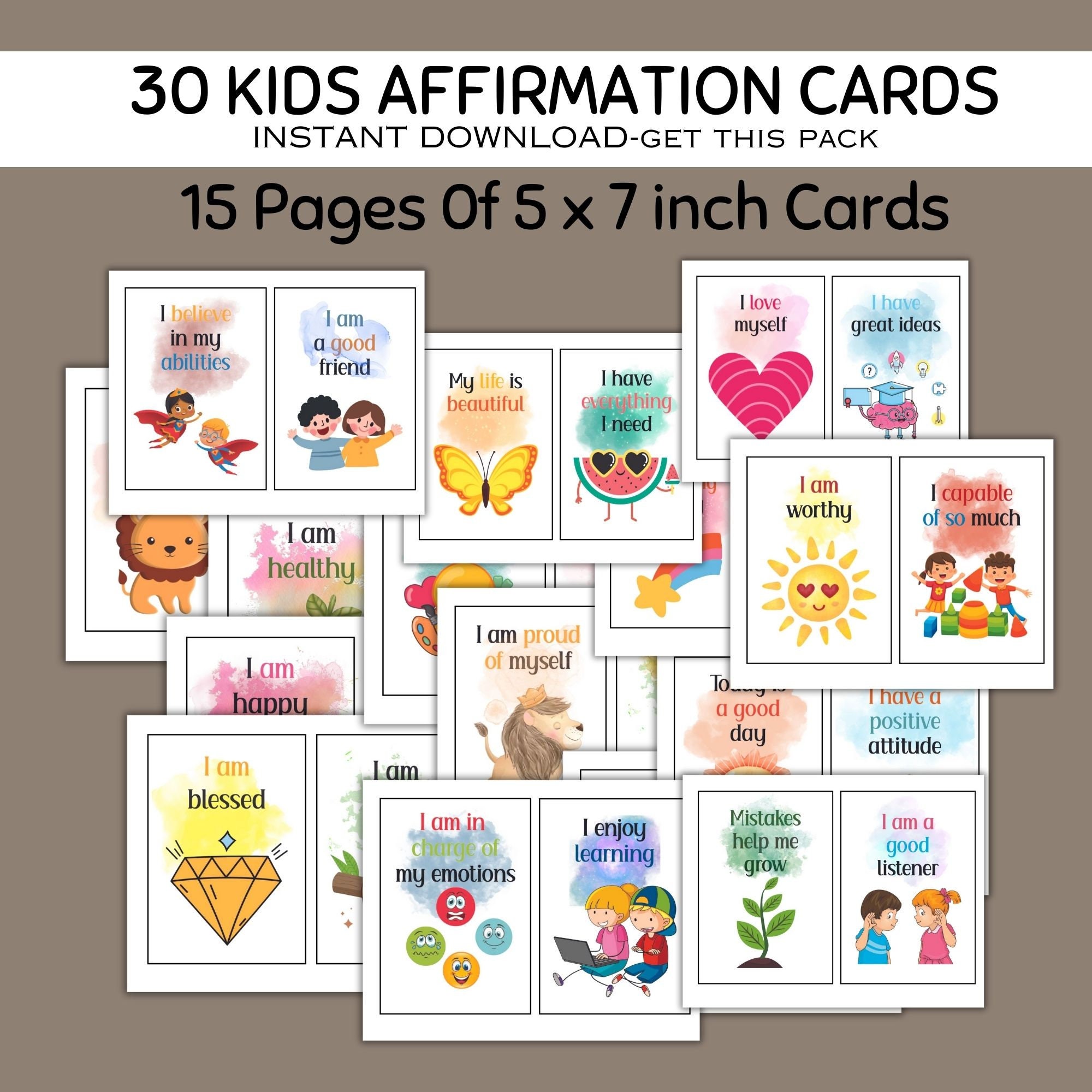 Positive Affirmation Cards for Kids 30 Printable Affirmation Cards ...