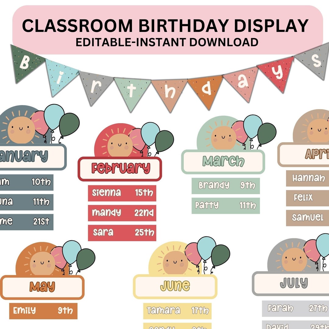 Classroom Birthday Printable Display Editable in Canva Boho Modern ...