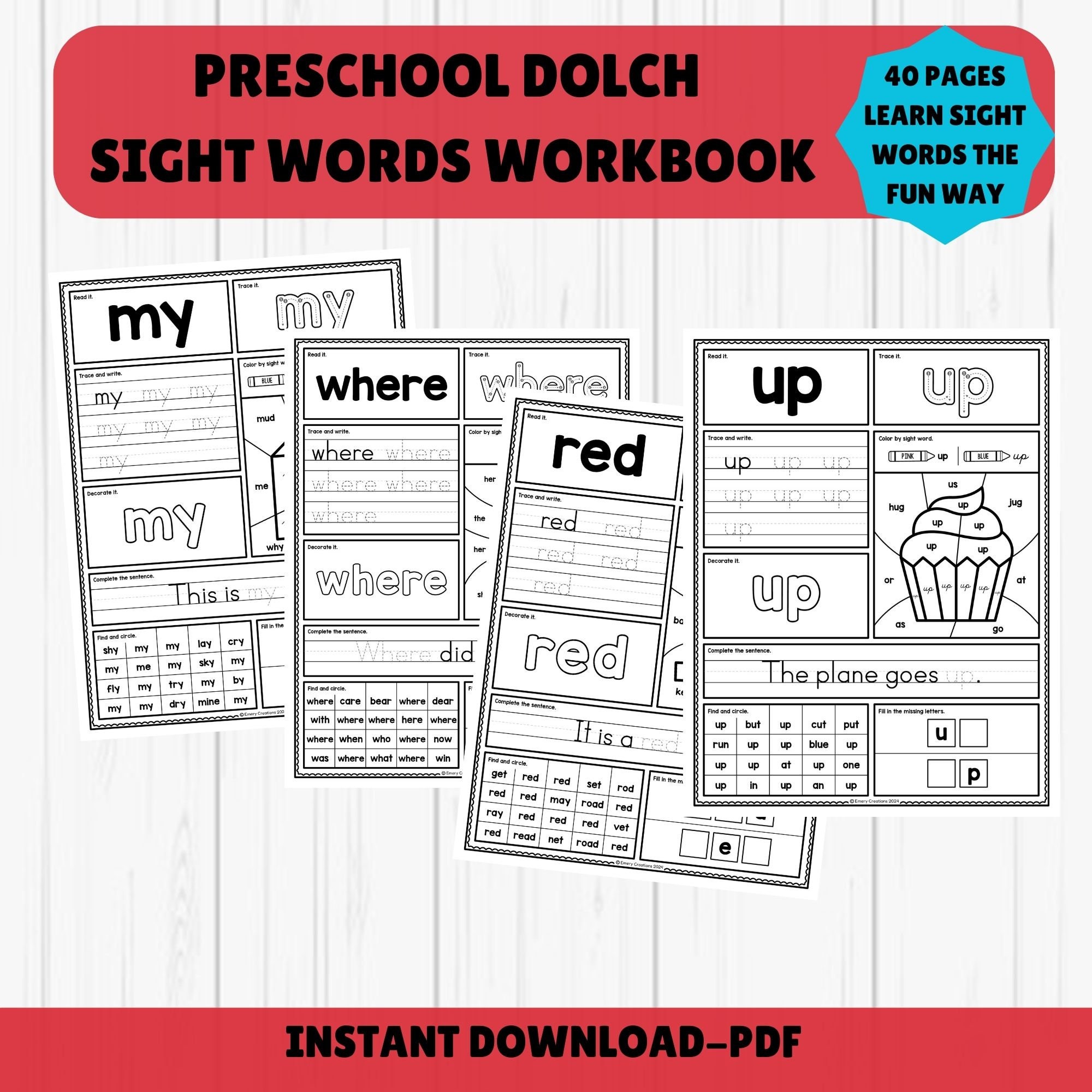 Sight Words Worksheets Printable Instant Download Preschool ...