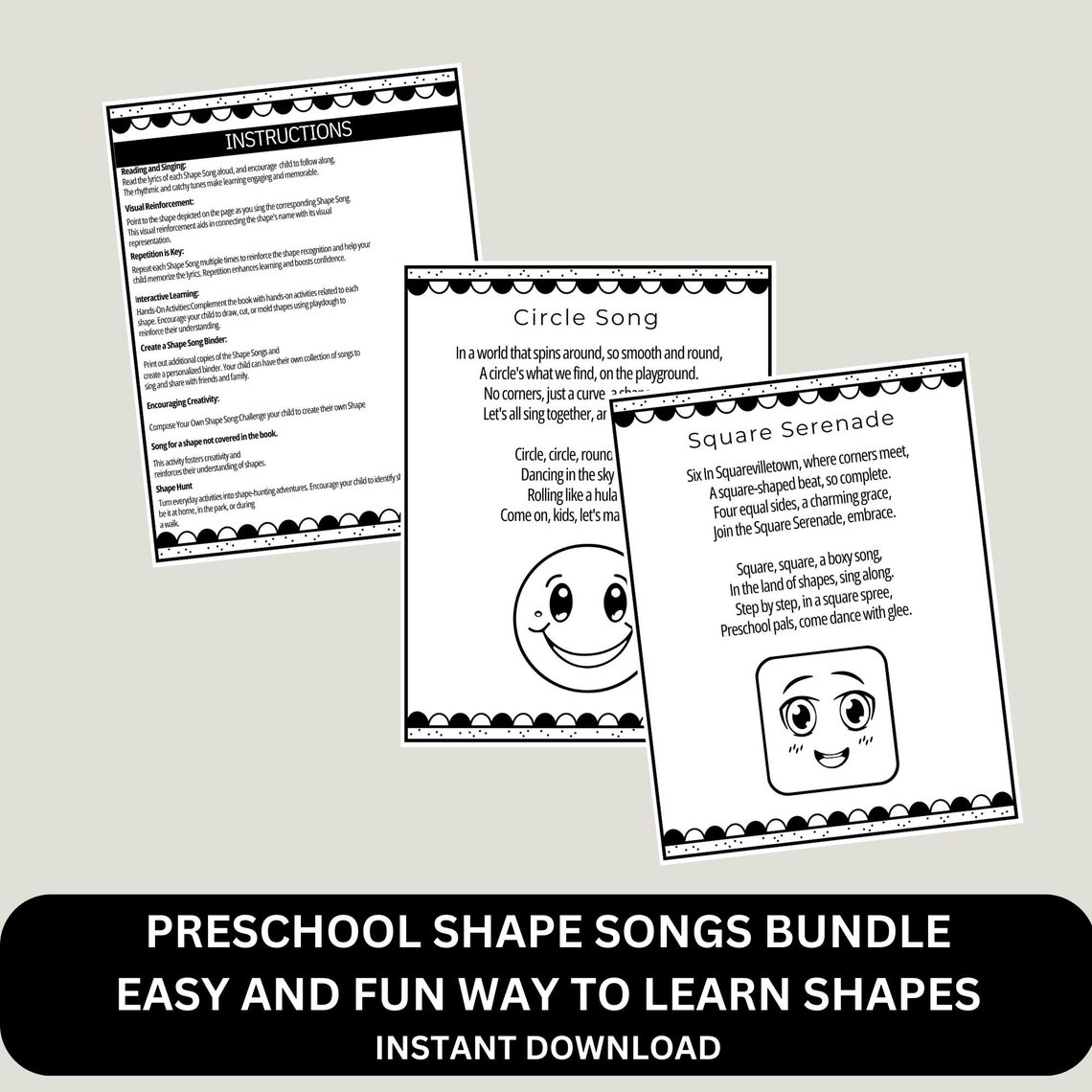 15 Shapes Song Cards Preschool Materials Homeschool Printables ...