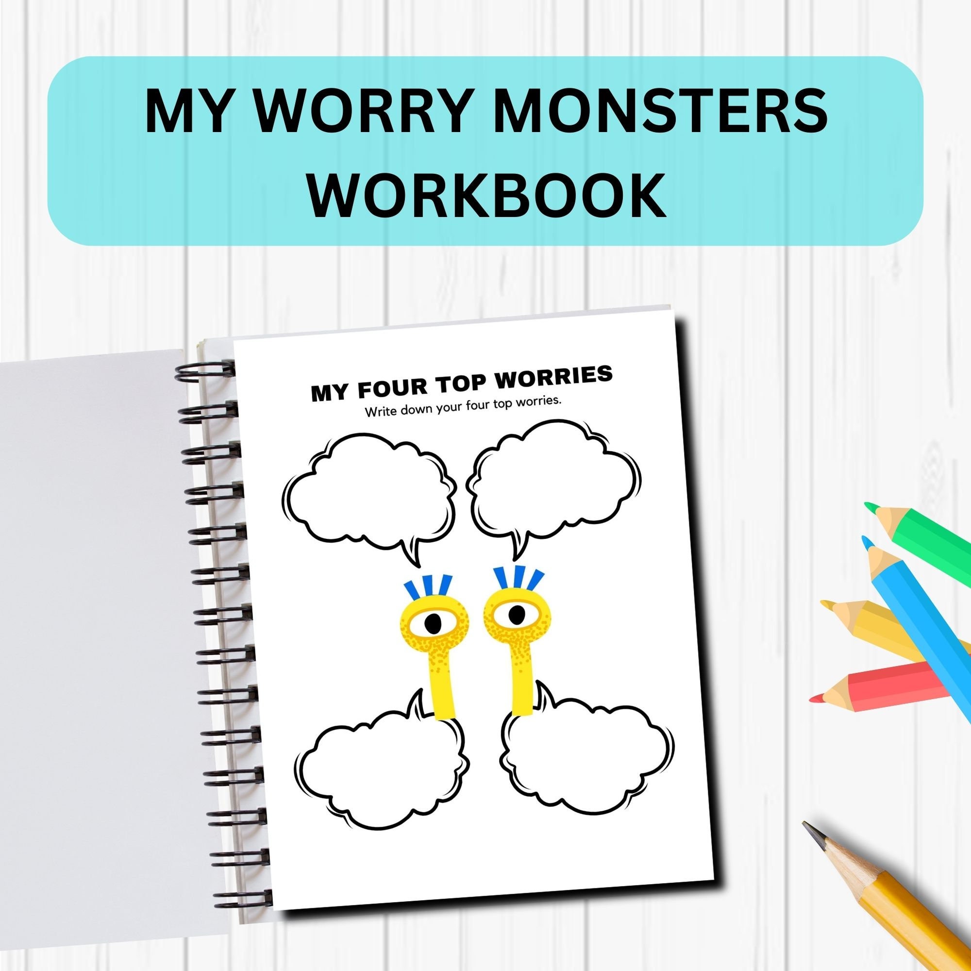 Worry Monster Anxiety Workbook for Kids CBT Worksheets Therapy Office ...
