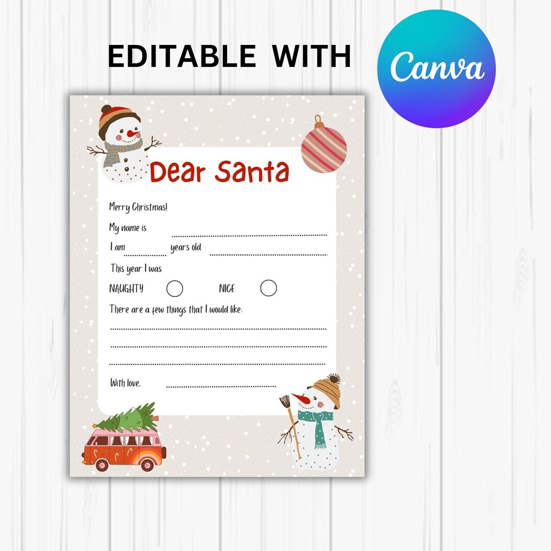 Printable Letter to Santa Christmas Wish List Printable Digital Letter ...