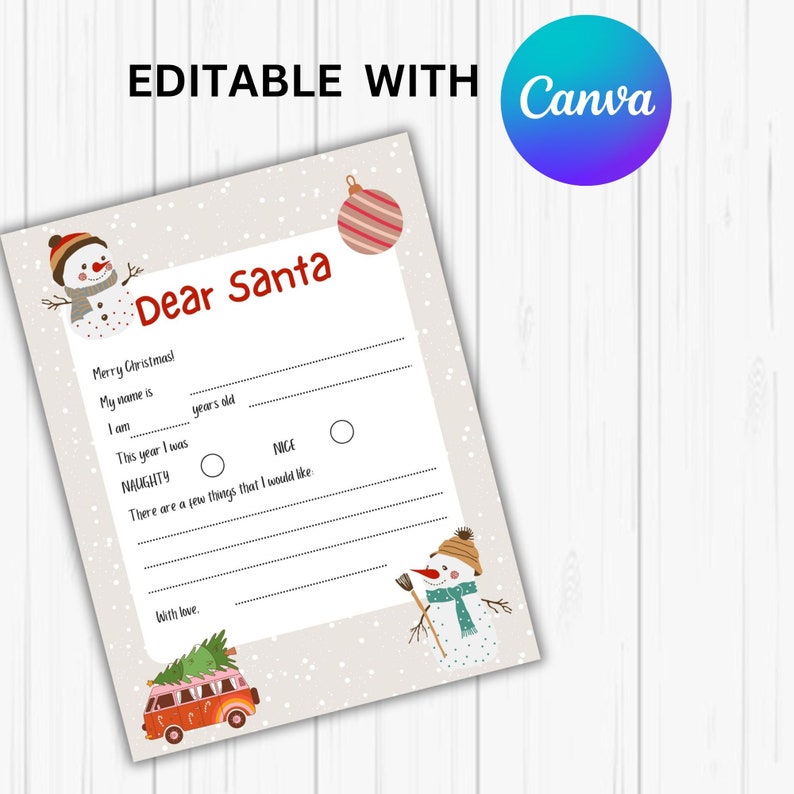 Printable Letter to Santa Christmas Wish List Printable Digital Letter ...