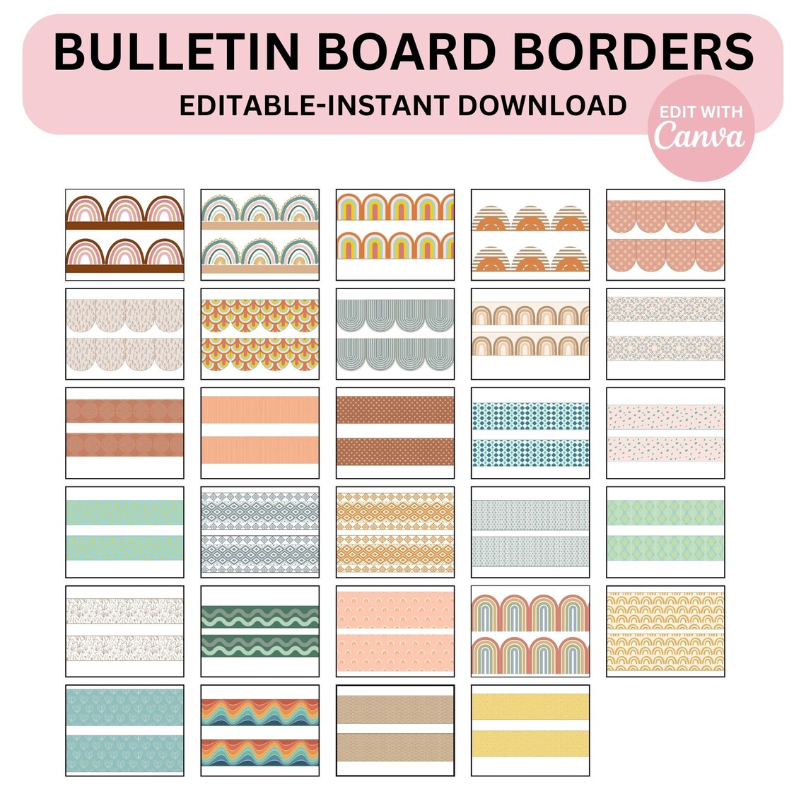 Classroom Bulletin Board Borders Editable Canva Templates Boho Modern ...