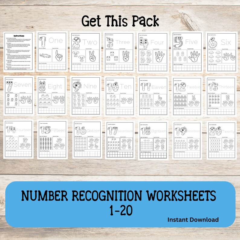 1-20 Number Tracing Preschool Worksheet Printable Handwriting Practice ...