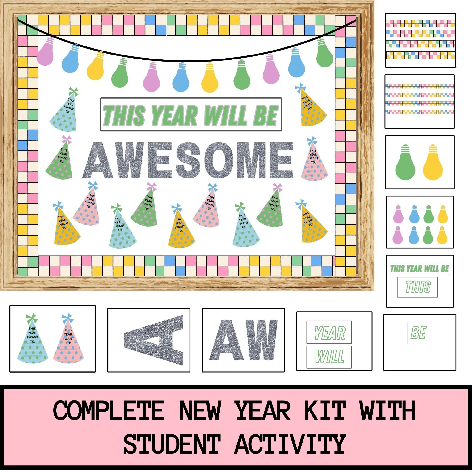 New Year Themed Motivational Printable Bulletin Board Set or Door Decor ...
