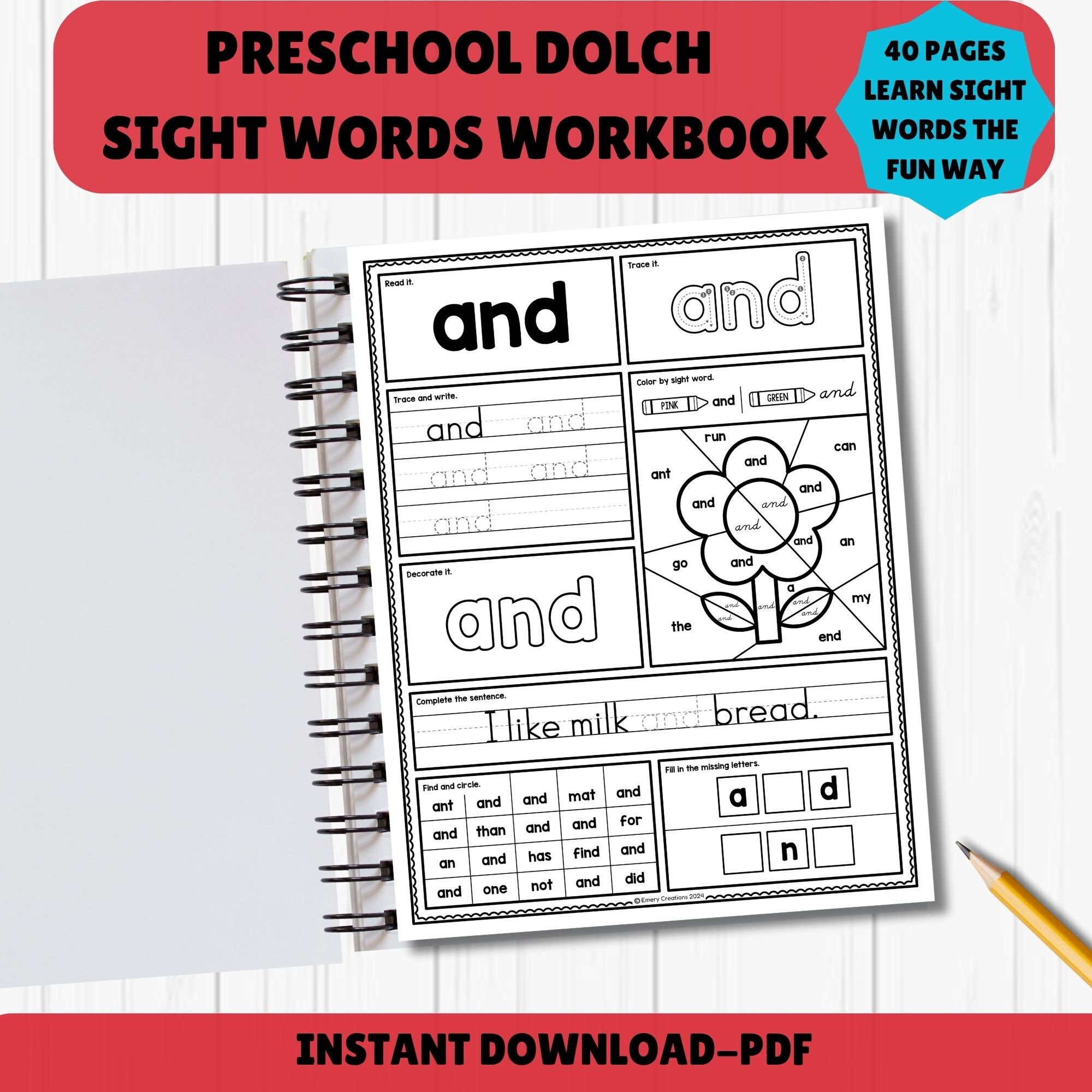 Sight Words Worksheets Printable Instant Download Preschool ...