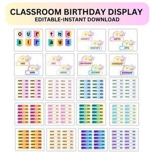 Classroom Birthday Printable Display Editable in Canva Watercolor ...