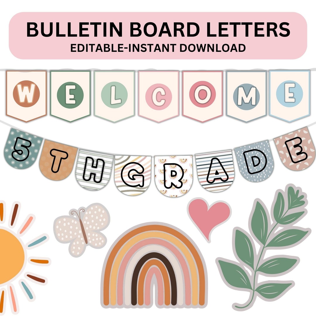 Classroom Bulletin Board Letters Editable in Canva Boho Modern ...